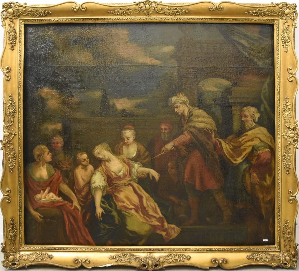 Esther en Ahasverus, 17de eeuw, 122 x 135 cm - Belgian Sculptures